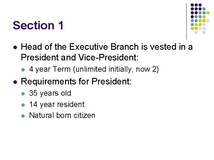 Article II Executive Branch Section 1 l Head