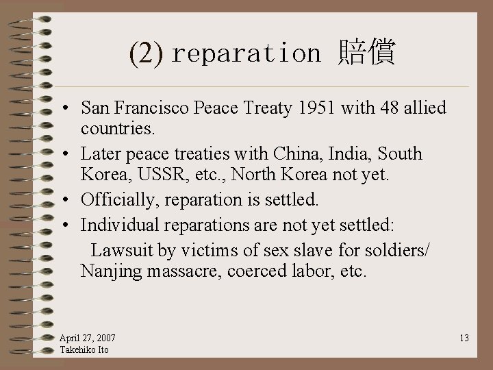 Reconciliation between Japan and other Asian countries Takehiko