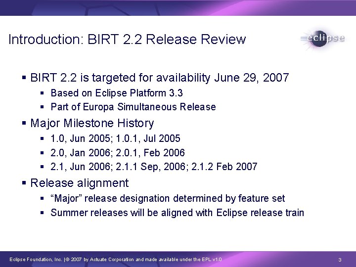 Eclipse BIRT 2 2 Release Review May 31