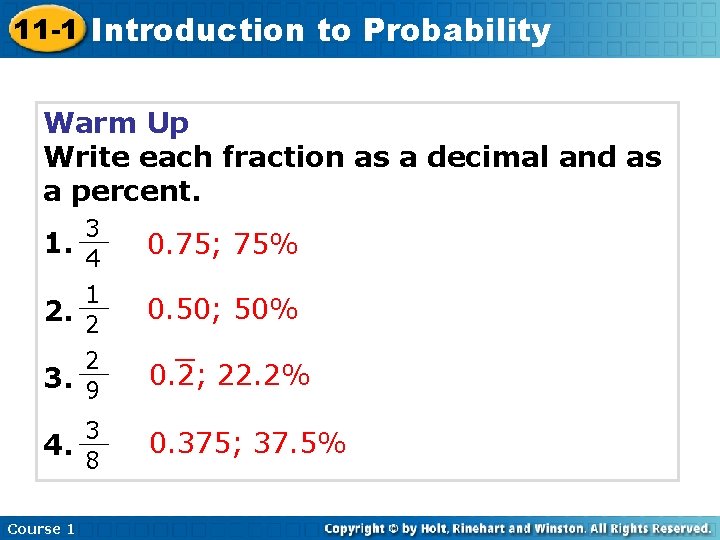 11 1 Introduction to Probability Warm Up Problem