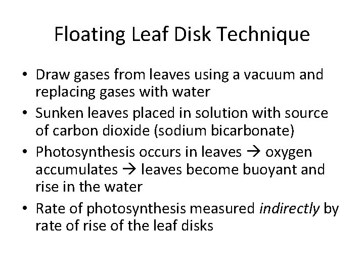 AP Biology Investigation 5 Photosynthesis Lab Notes General