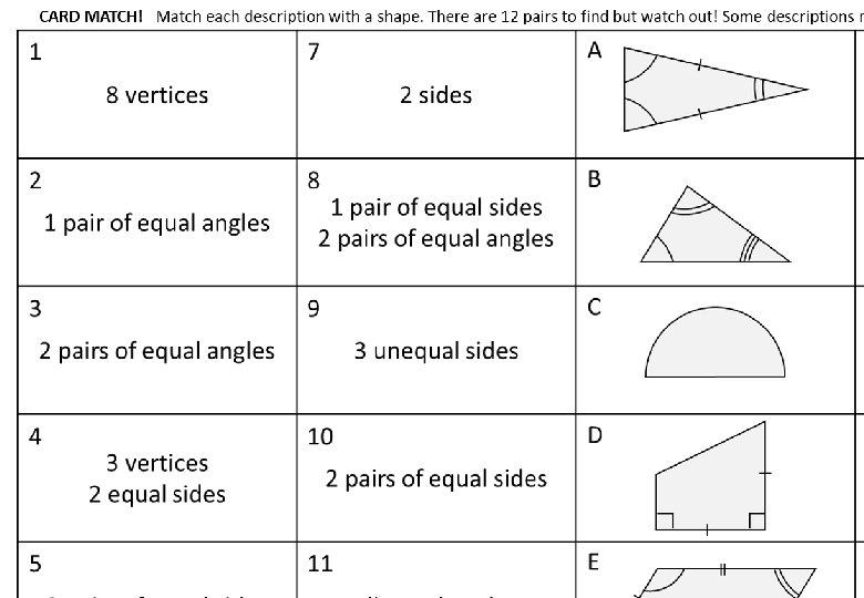 2 D Shape Vocabulary Card Match In this