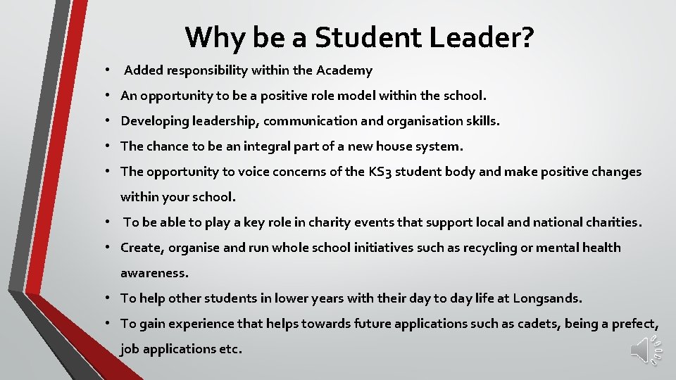 Applying to be a Year 9 Student Leader