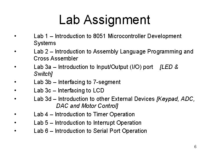 Microcontroller I DKT 225 1 Course Schedule LectureLab