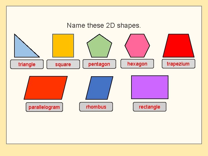 To recognise and describe 2 D Shapes Name