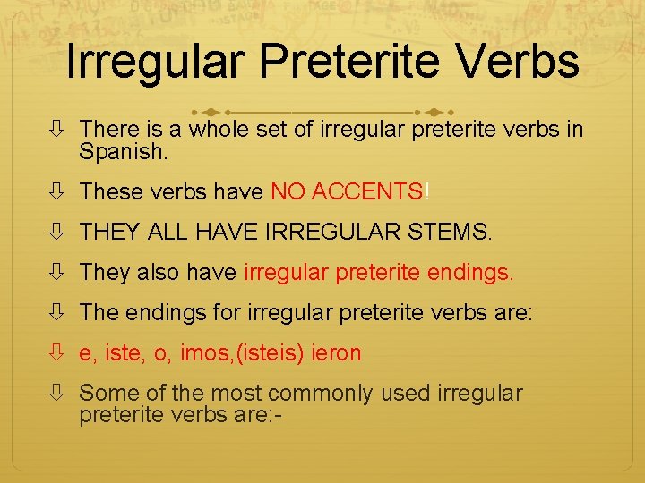Irregular Preterite Verbs Avancemos 2 Irregular Preterite Verbs
