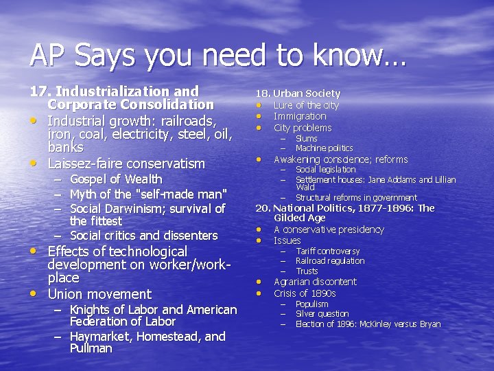 Industry Urbanization Immigration and the Gilded Age APUSH