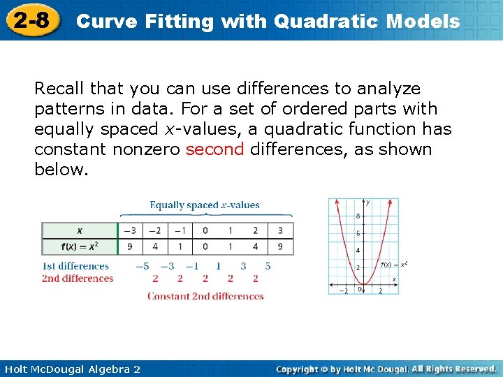 2 8 Curve Fitting with Quadratic Models Objectives