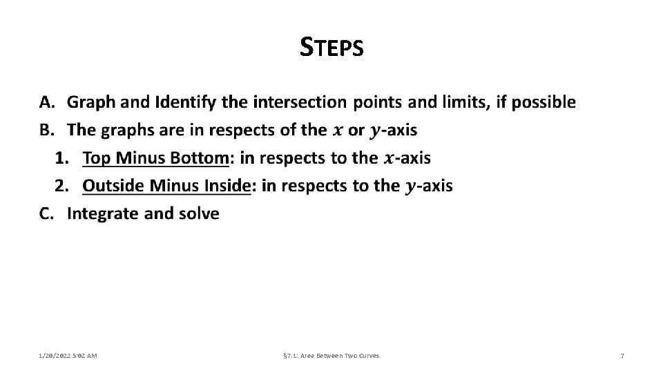 AREA BETWEEN TWO CURVES Section 7 1 Calculus