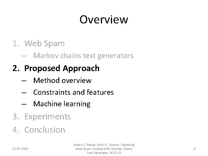 Detecting Web Spam Created with Markov Chains Text