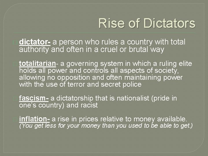 The Rise of Dictators World War II Vocabulary