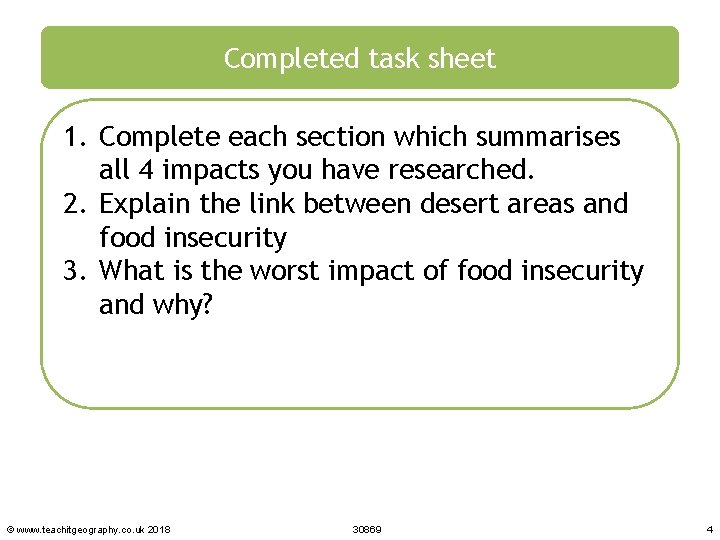 Impacts of food insecurity Lesson objective To understand