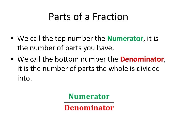 Introduction to Fractions Intro to Algebra Fractions A