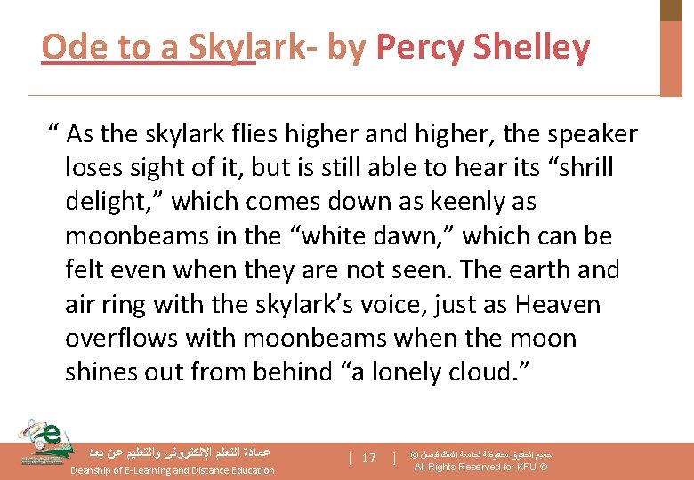 Ode to a Skylark by Percy Shelley Hail
