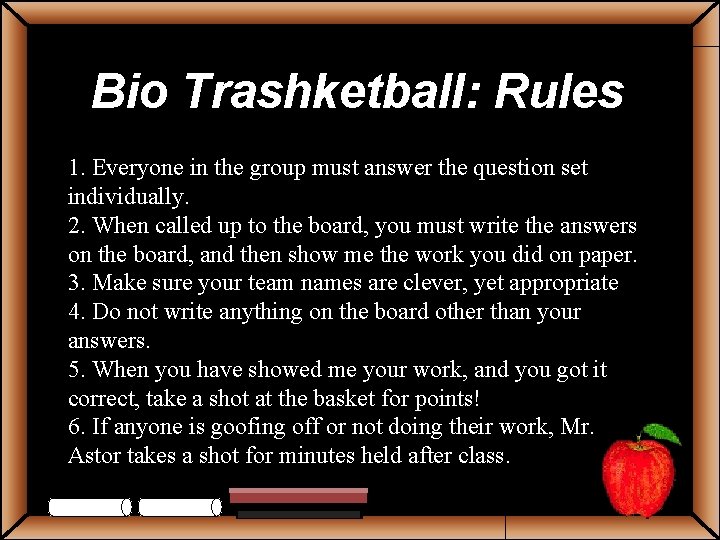 Bio Trashketball The Periodic Table and Periodicity Seating