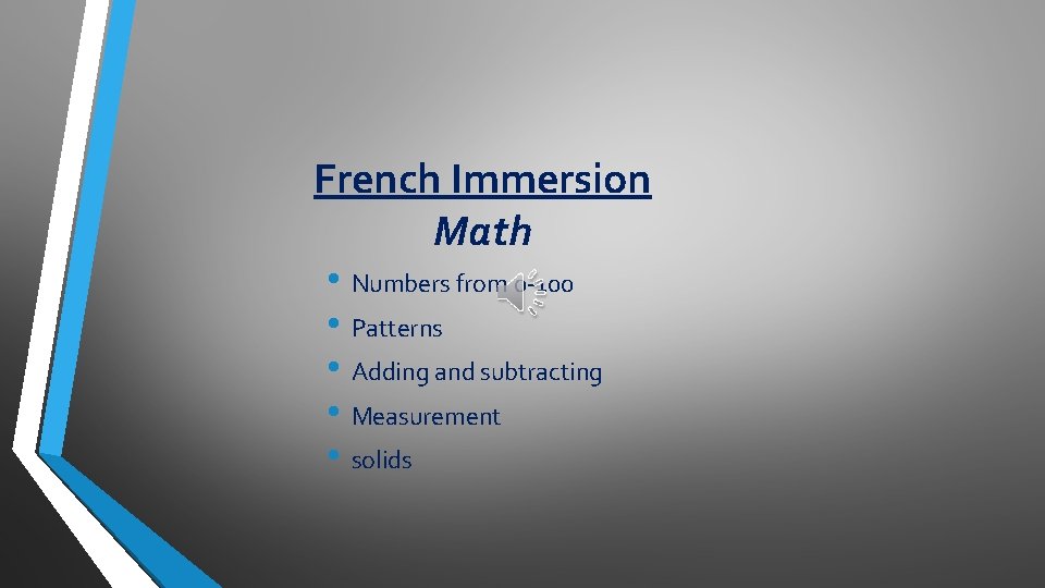 BienvenueWelcome to grade 1 French Immersion French Immersion