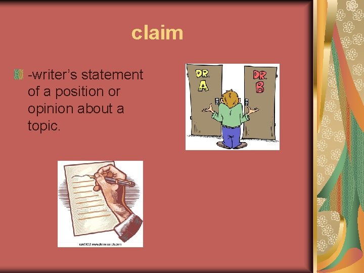 6 th grade Unit Three vocabulary argument facts