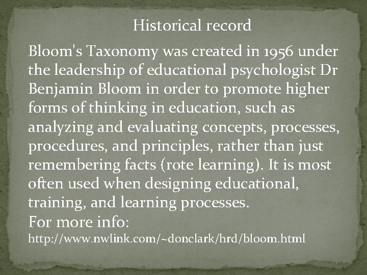 Blooms Taxonomy WHY Do you remember Ranking Examples