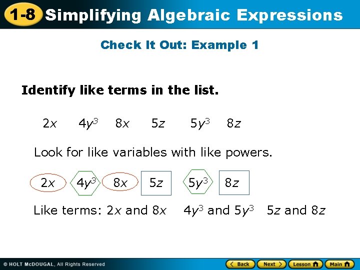1 8 Simplifying Algebraic Expressions Warm Up Evaluate