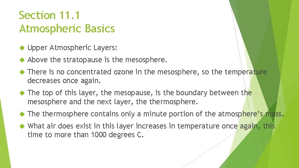 Chapter 11 Atmosphere Section 11 1 Atmospheric Basics