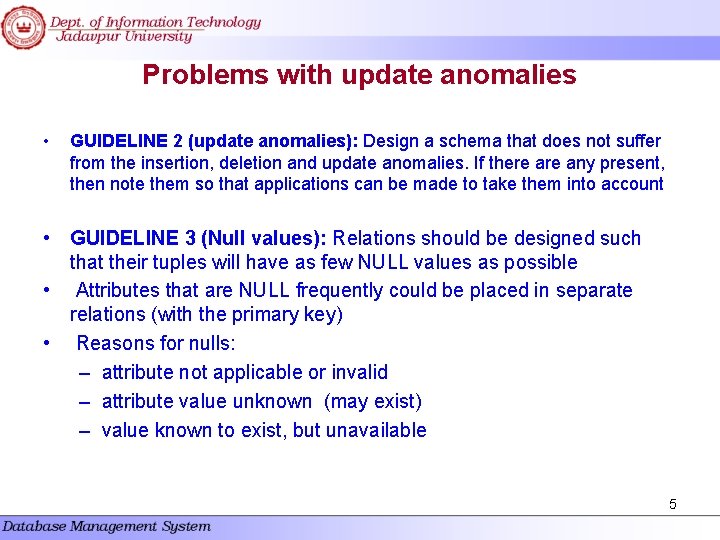 Relational Database Design Normalization 1 Informal Design Guidelines 0264