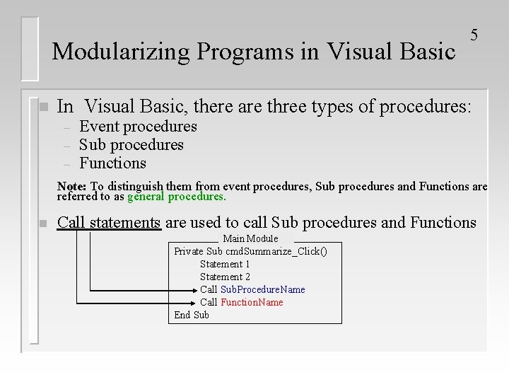 School of Business Eastern Illinois University Sub procedures