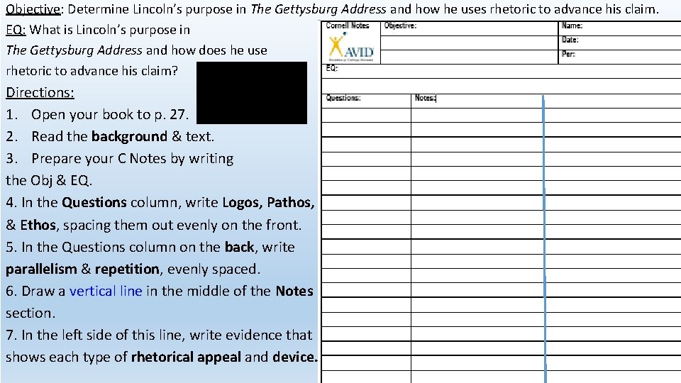 Objective Determine Lincolns purpose in The Gettysburg Address