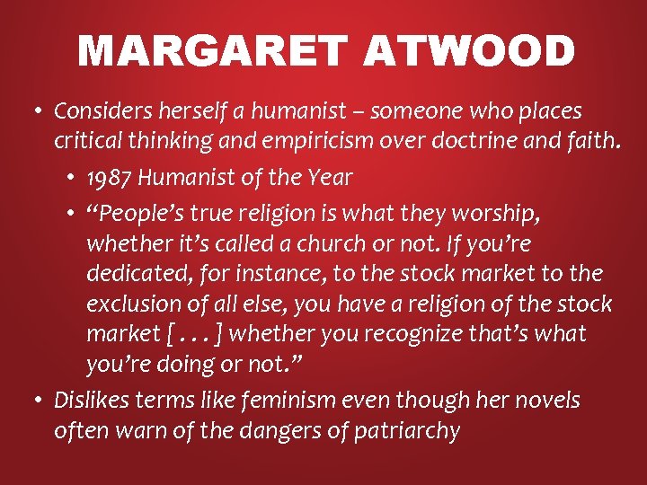 HANDMAIDS TALE Background Information MARGARET ATWOOD Born in