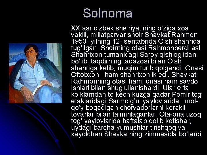 Shavkat Rahmon 1950 1996 Solnoma XX asr ozbek