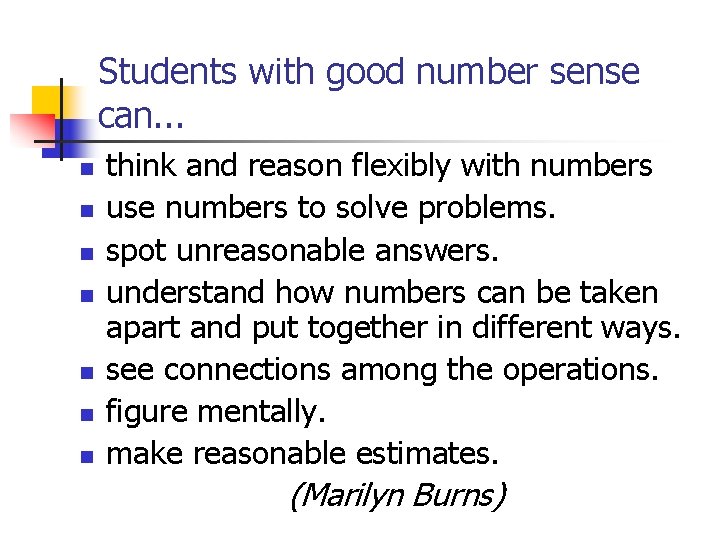 Number Sense Math Methods Students with good number