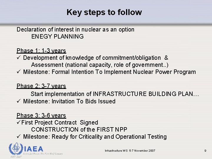 Nuclear Power Planning with focus on infrastructure building