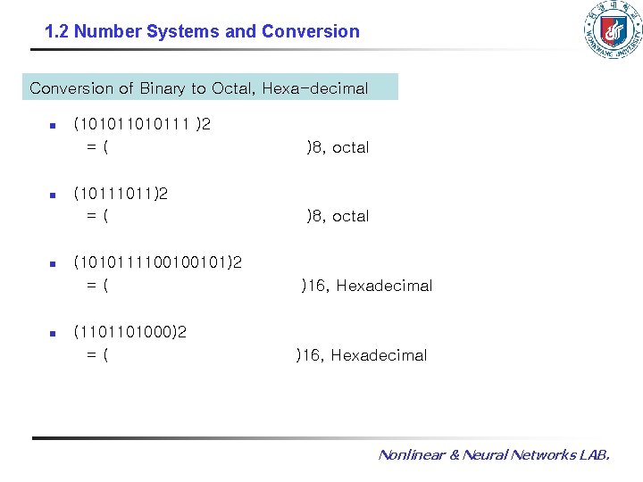 Nonlinear Neural Networks LAB CHAPTER 1 INTRODUCTION NUMBER