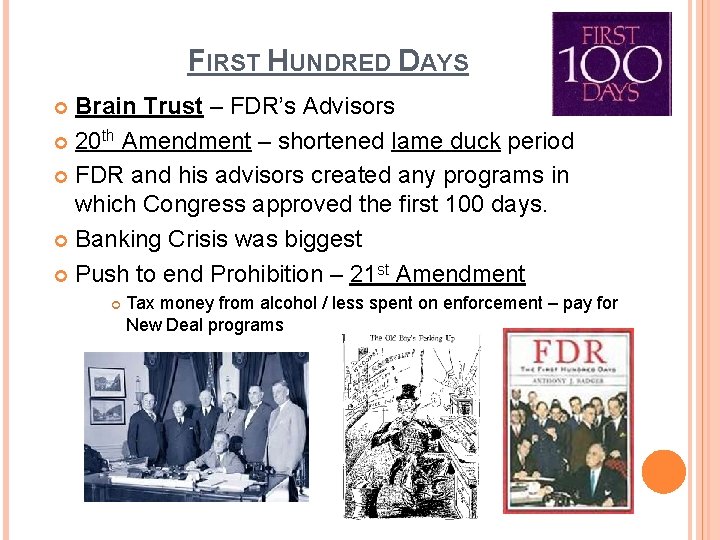 NEW DEAL FIRST HUNDRED DAYS Brain Trust FDRs