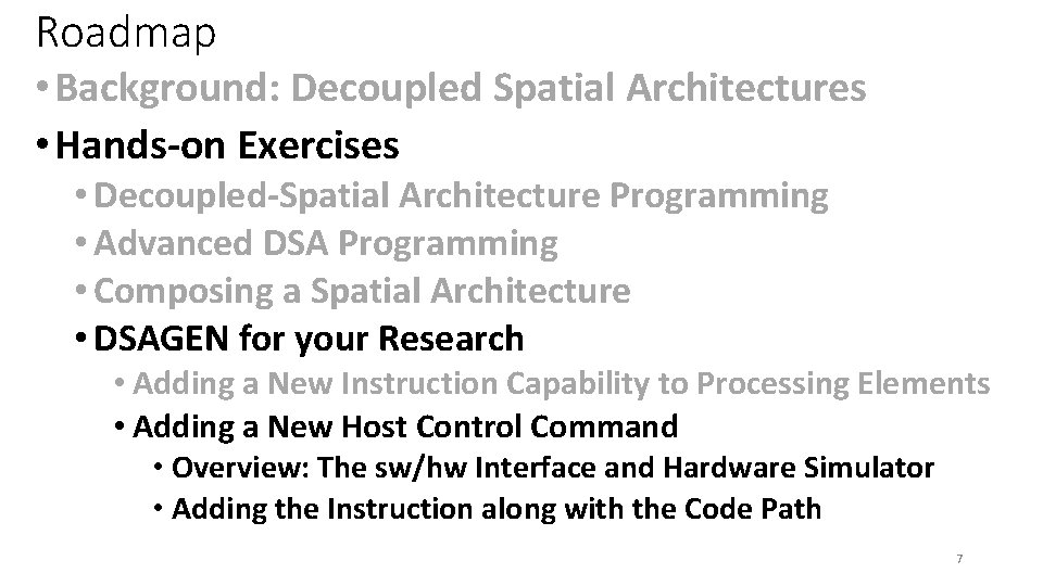 Roadmap Background Decoupled Spatial Architectures Handson Exercises DecoupledSpatial