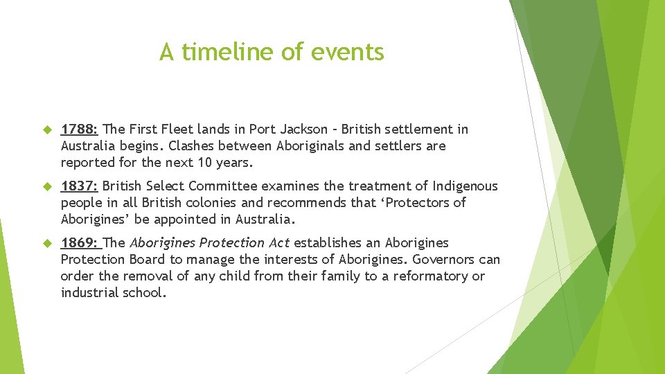 A timeline of events throughout Aboriginal history in