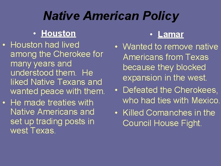 Comparison of Sam Houston and Mirabeau Lamar as