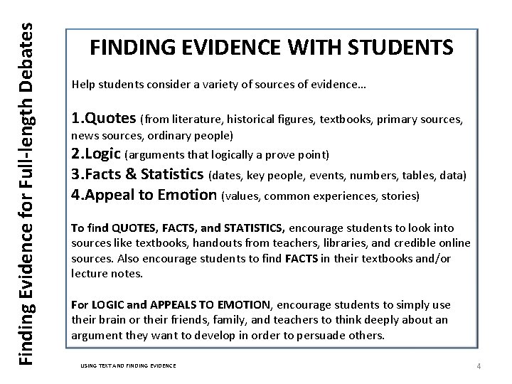 Choosing Text for Fulllength Debates TIPS FOR CHOOSING