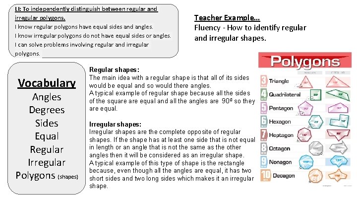 To independently distinguish between regular and irregular polygons