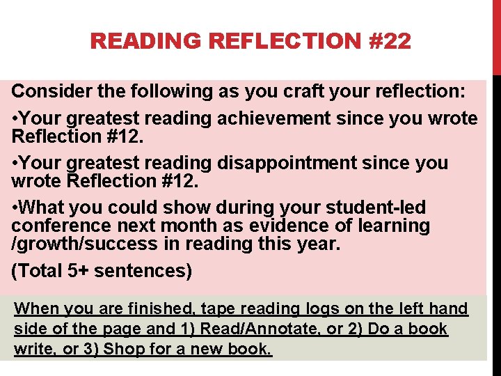WELCOME BACK YOU NEED YOUR READING COMP BOOK