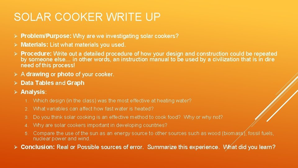 SOLAR COOKERS INTRODUCTION VIDEO BACKGROUND INFORMATION A solar