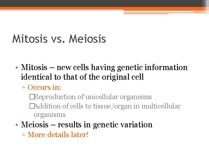Cell Growth and Reproduction Binary Fission Mitosis and