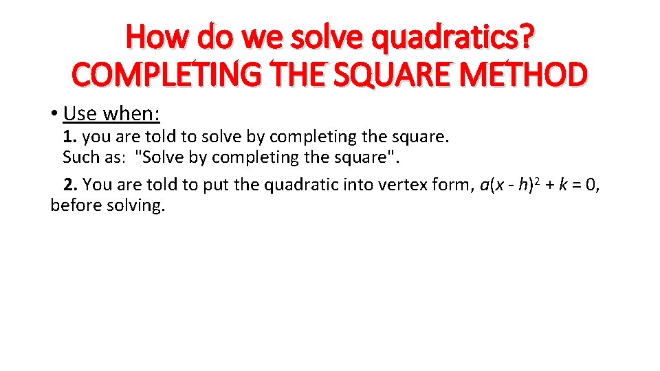 Algebra EOC Boost Camp Quadratic Equations with Mr
