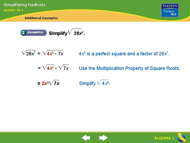 Lesson 10 1 WarmUp ALGEBRA 1 Simplifying Radicals