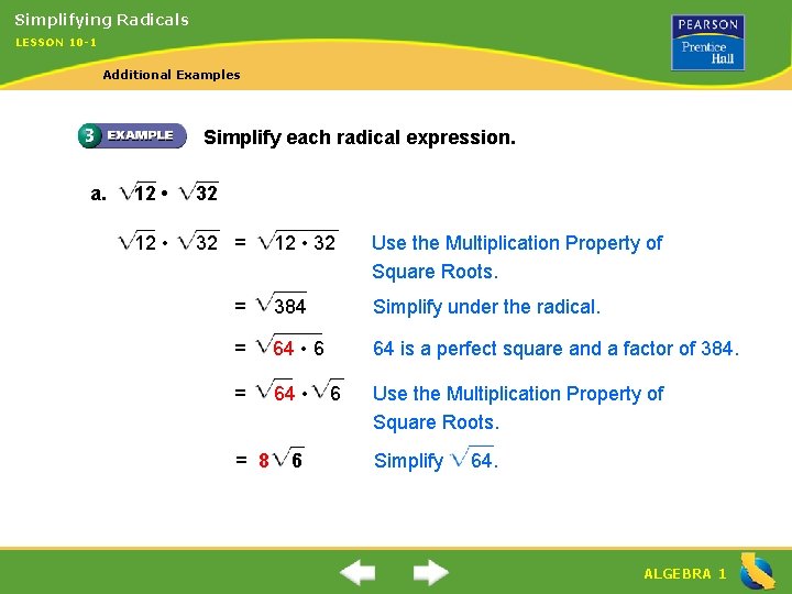 Lesson 10 1 WarmUp ALGEBRA 1 Simplifying Radicals