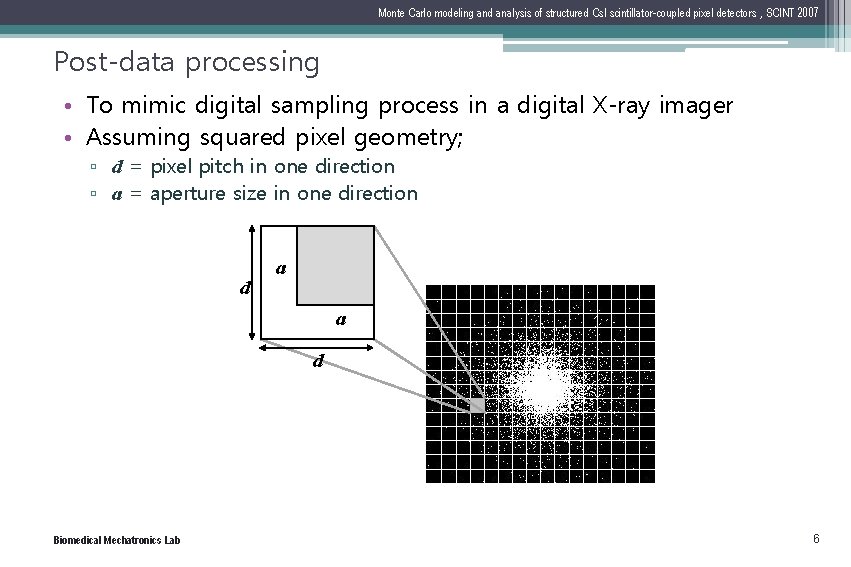 Biomedical Mechatronics Lab SCINT 2007 MONTE CARLO MODELING