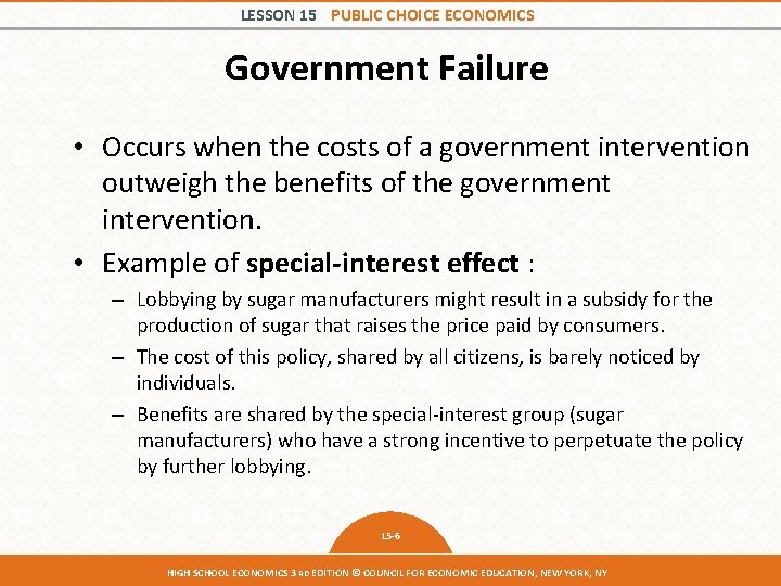 LESSON 15 PUBLIC CHOICE ECONOMICS A Political Mystery