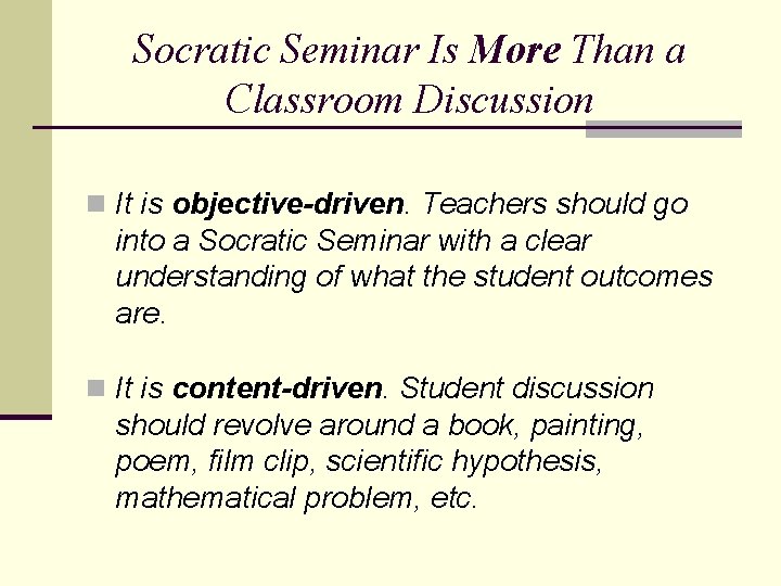The Socratic Seminar Dialogue and Debate QUESTIONS ETC