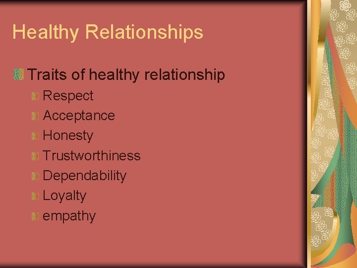 Building Healthy Relationships Chapter 11 Grade level 9