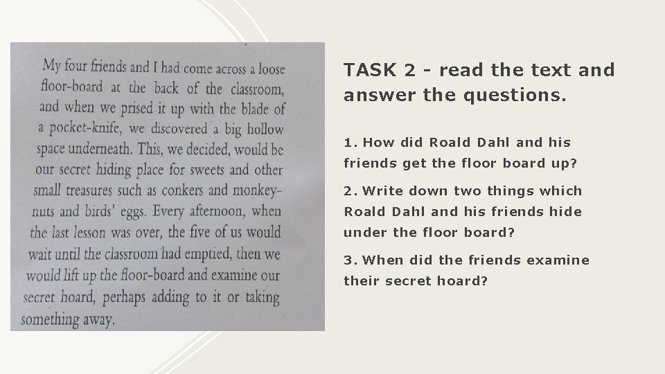 Guided Reading Boy by Roald Dahl TASK 1
