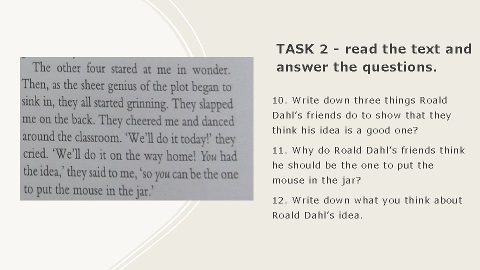 Guided Reading Boy by Roald Dahl TASK 1